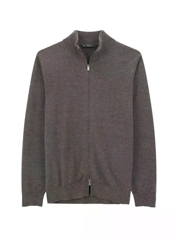 Boggi Milano Full-zip Jumper In Merino Wool Cashwool® Moulin - Brown
