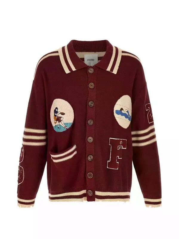 FOUND Fin Varsity Patch Cardigan - Red