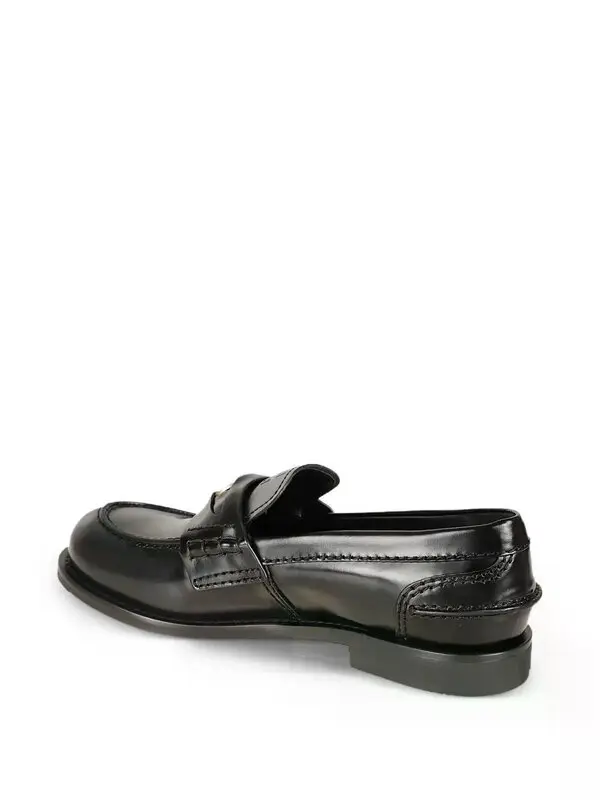 Miu Miu Brushed Coin Detail Round Toe Loafers - Black