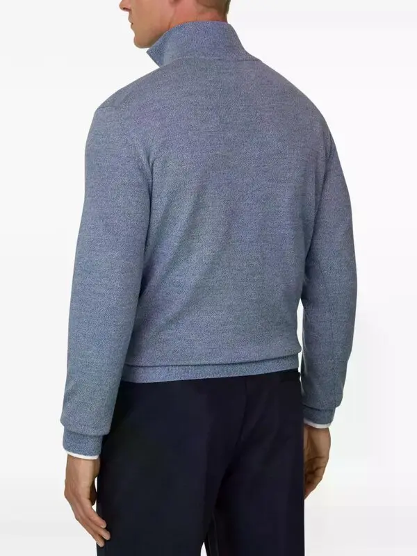 Boggi Milano Roll Neck Jumper Quarter-zip Merino Wool Cashwool® Moulin - Blue