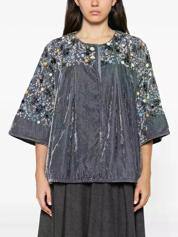AODRESS Floral-embroidered Velvet Jacket
