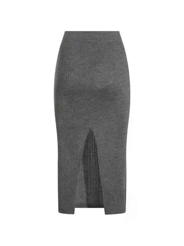 Malo Ribbed-knit Front-slit Midi Skirt