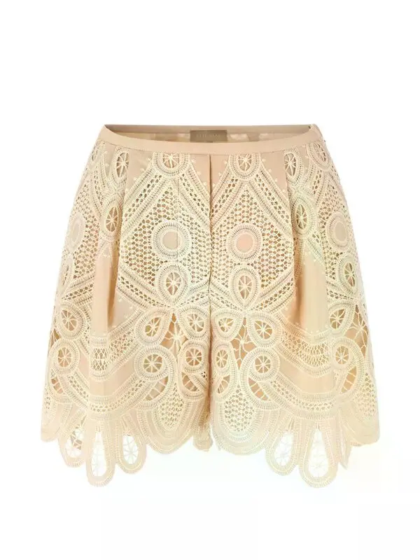 Elie Saab Macramé-embroidered Scalloped Shorts - Neutrals