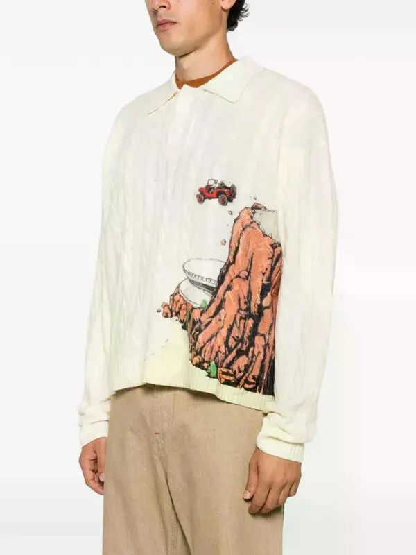 HOUSE OF ERRORS Cable-knit Graphic-print Polo Shirt