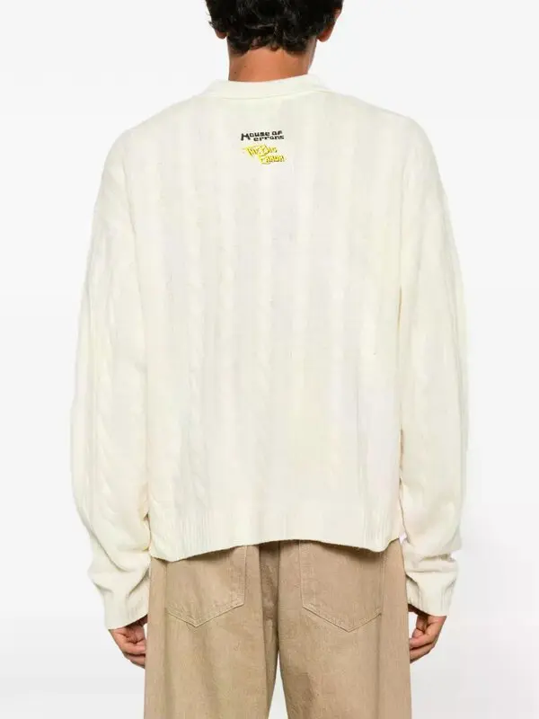 HOUSE OF ERRORS Cable-knit Graphic-print Polo Shirt