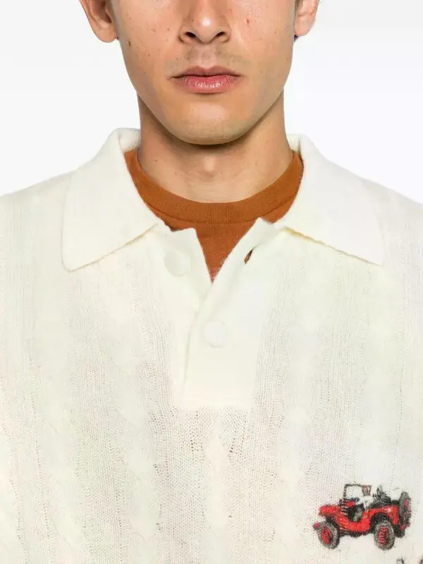 HOUSE OF ERRORS Cable-knit Graphic-print Polo Shirt