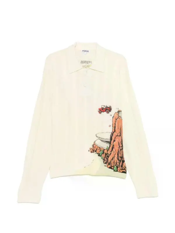 HOUSE OF ERRORS Cable-knit Graphic-print Polo Shirt - Neutrals