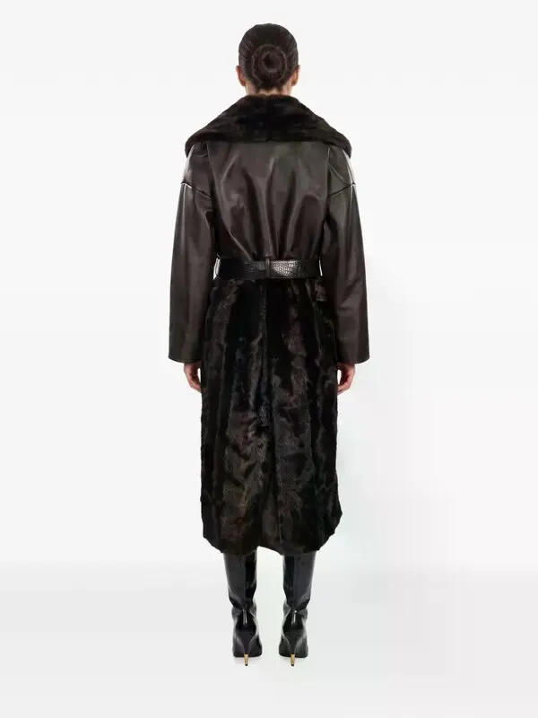 Magda Butrym Belted Faux-fur Panelled Coat - Brown