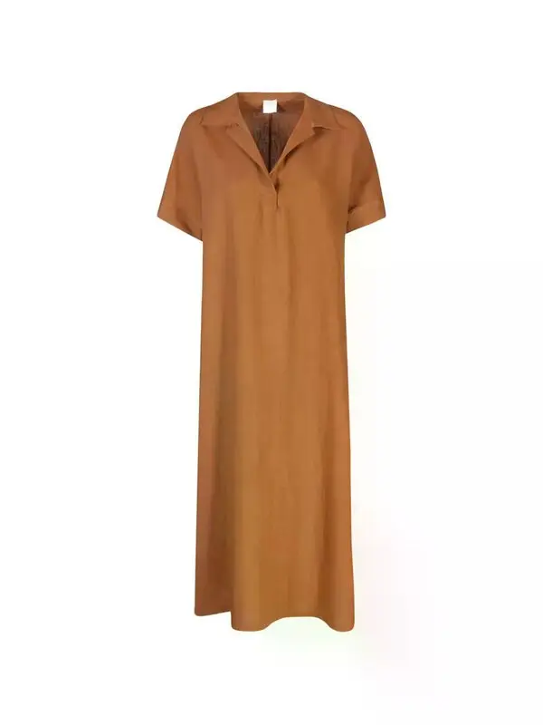 Eleventy Short-sleeve Linen Maxi Dress - Brown