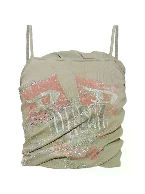 DIESEL® Rhinestone-embellished Graphic-print Top - Grey