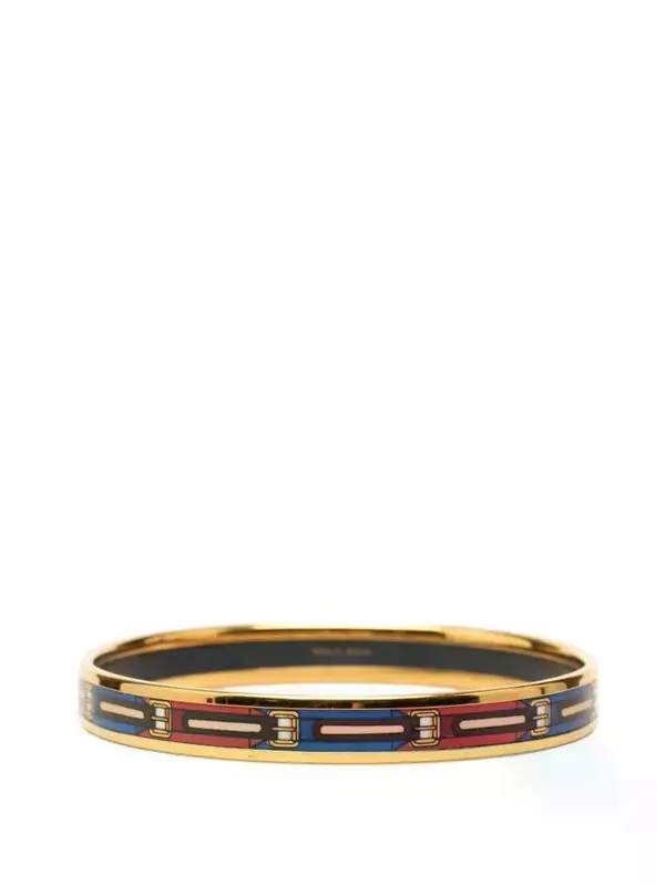 Hermès 20th Century Narrow Belt Print Enamel Bangle 62 Costume Bracelet