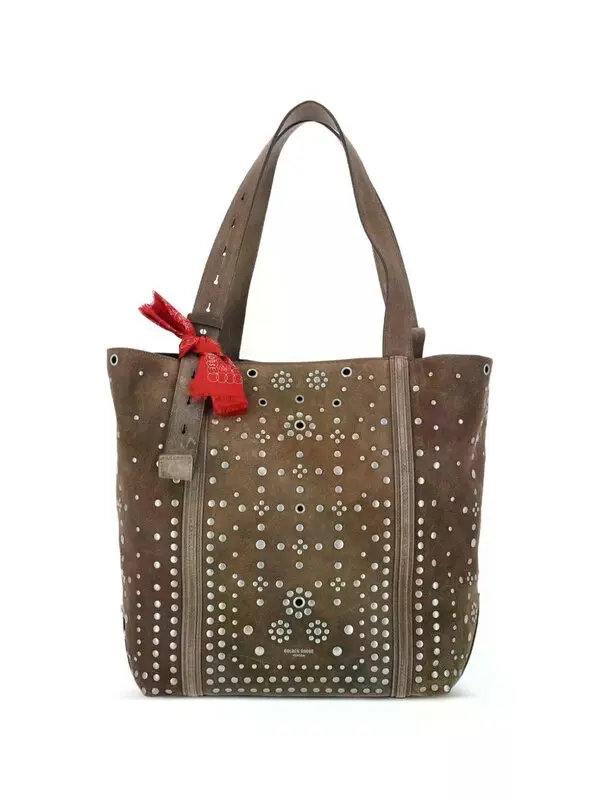 GOLDEN GOOSE 24/7 Bag Ew Regular In Military- Suede With Silver Studs And Eyelets - Green