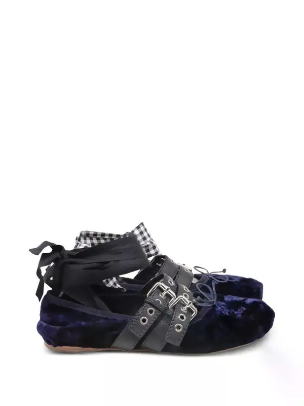 Miu Miu Double-buckled Self-tie Ballet Flats - Blue