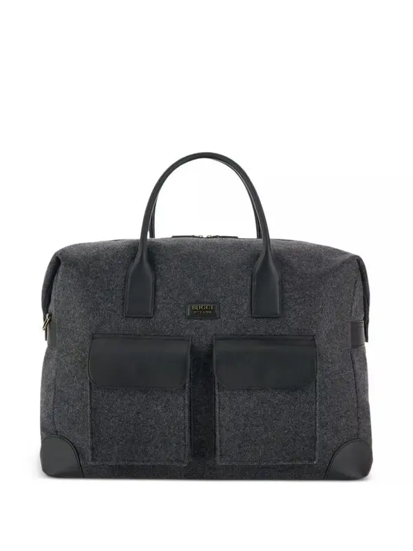 Boggi Milano Duffle Bag In Leather And Wool Blend - Grey