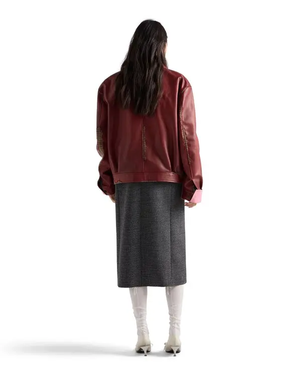 Prada Bonded Nappa Leather And Houndstooth Check Fabric Jacket