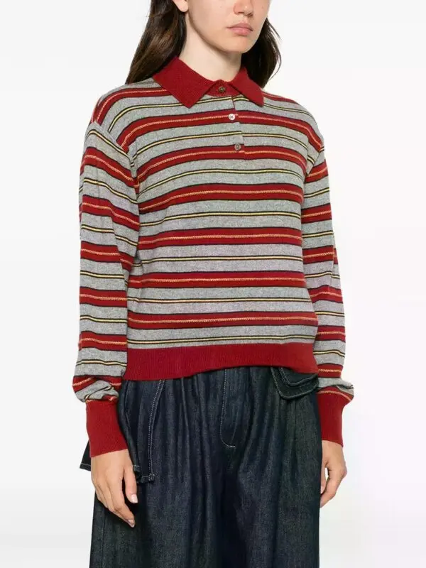 Guest In Residence Striped Polo-collar Sweater - Grey
