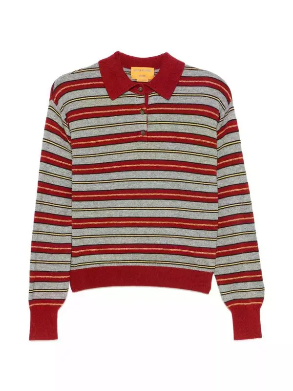 Guest In Residence Striped Polo-collar Sweater - Grey