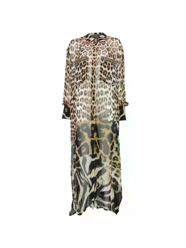 Camilla Leopard-print Crystal-embellished Shirt Maxi Dress