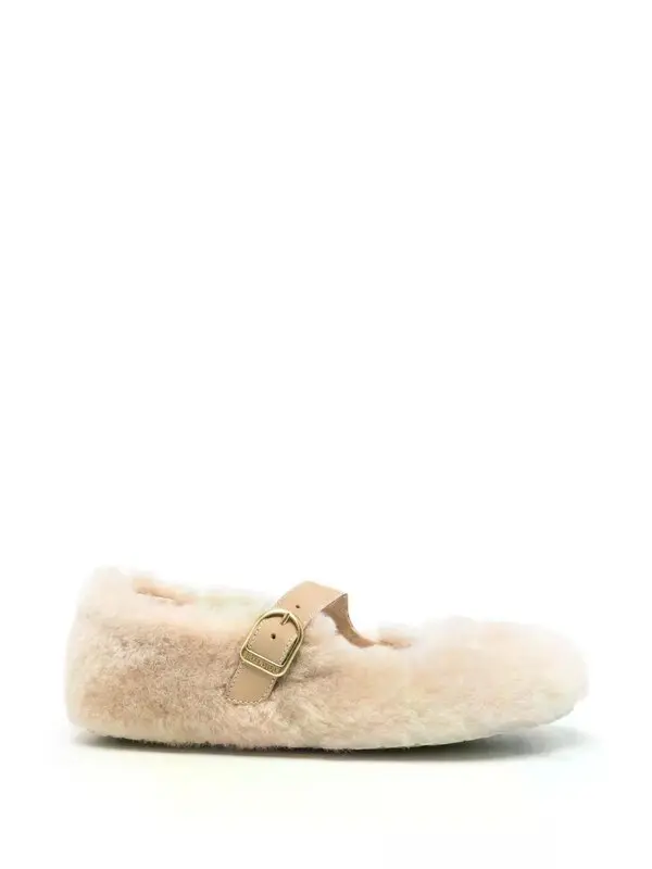 BIRKENSTOCK Santa Clarita Shearling Buckle-strap Ballet Flats - Neutrals