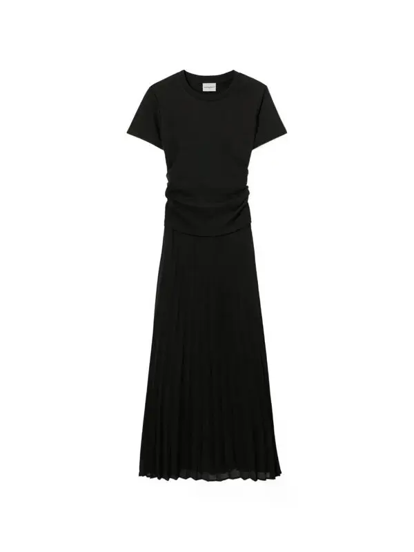 Claudie Pierlot Pleated Bi-material Midi Dress