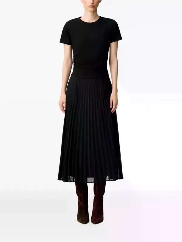 Claudie Pierlot Pleated Bi-material Midi Dress