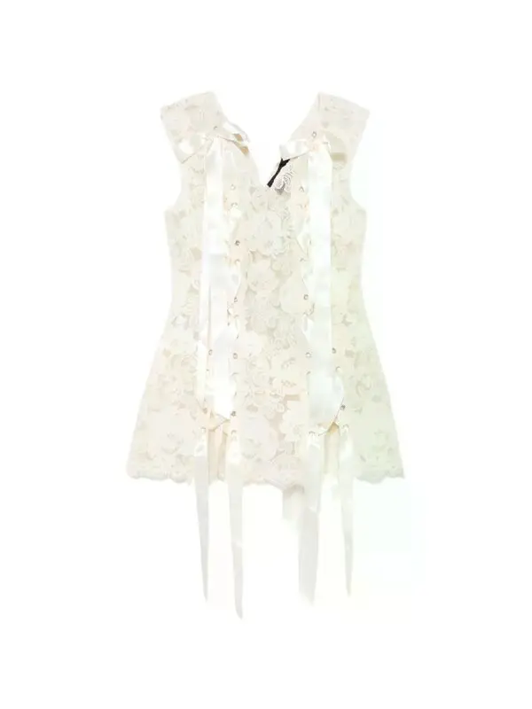 Simone Rocha Heavy Lace-overlay Lace-up Top - Neutrals