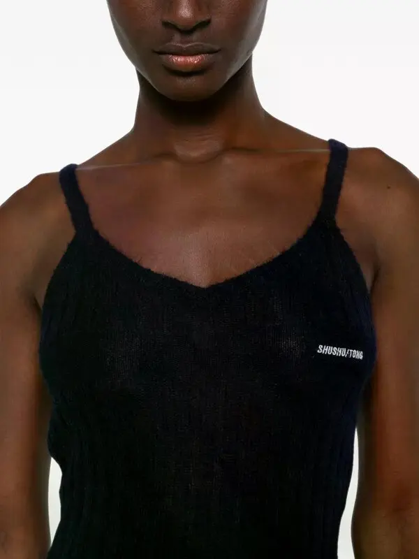 SHUSHU/TONG Ribbed Logo-embroidered Top