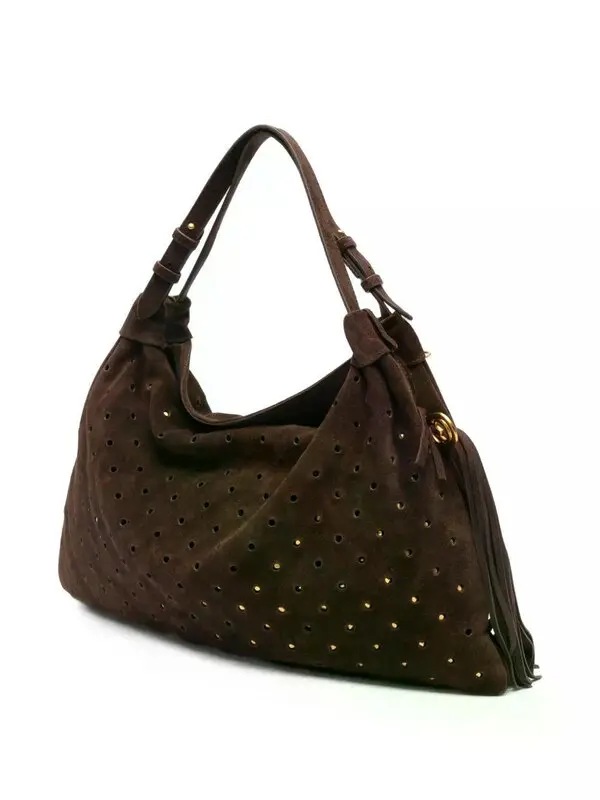LA CARRIE Metropolis Stud-embellished Perforated Shoulder Bag - Brown