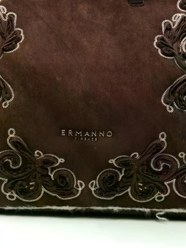 ERMANNO FIRENZE Large Shearling-trim Embroidered Tote Bag