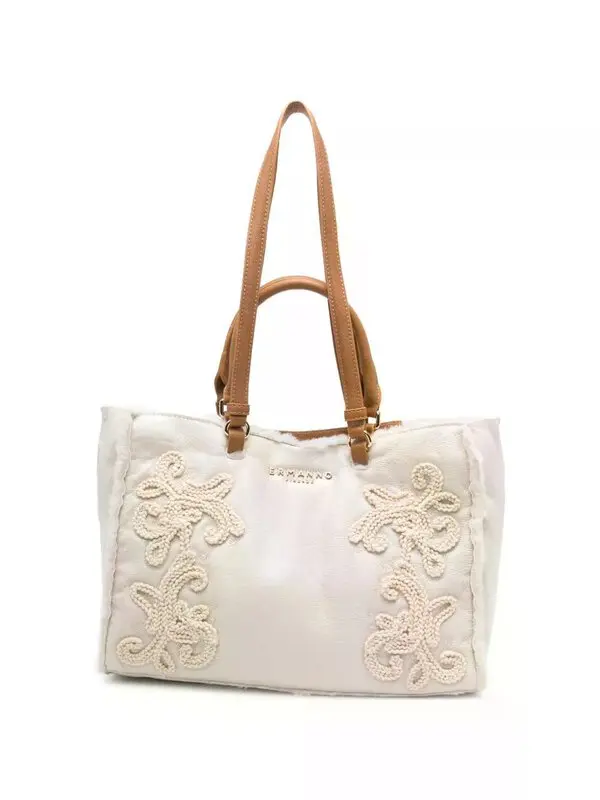 ERMANNO FIRENZE Small Barbara Floral-embroidery Tote Bag - Neutrals