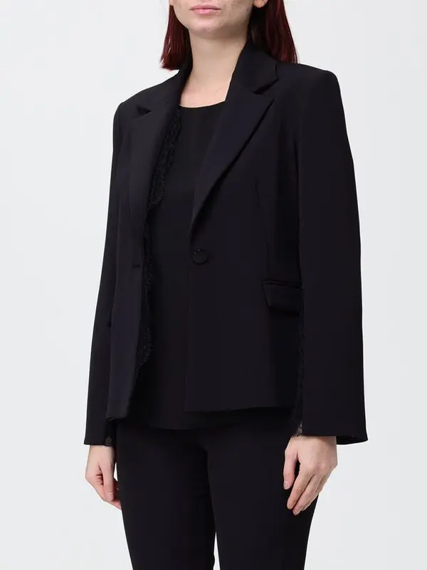 HANITA Single-breasted Polyester Blazer With Lace Inserts And V-revers - Black