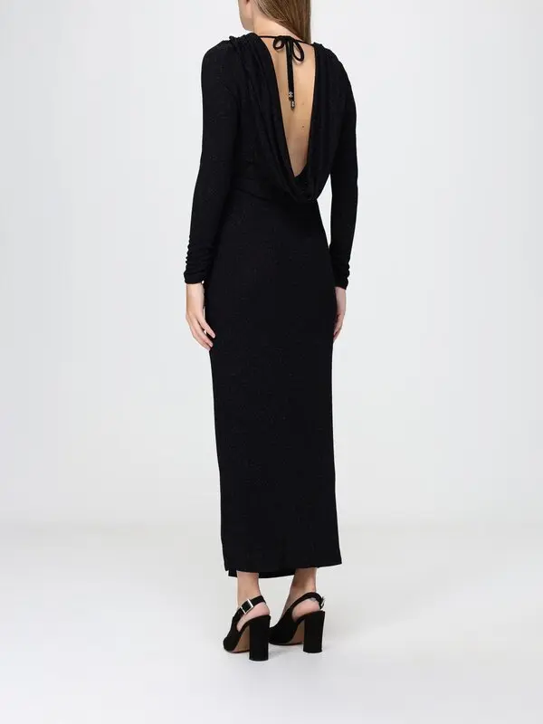 HANITA Draped Lurex Jersey Midi Sheath Dress With Side Slit - Black
