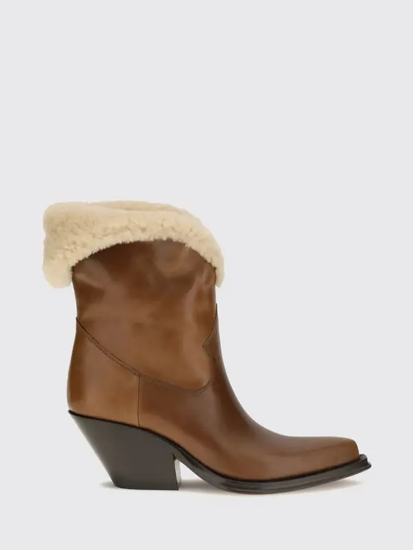 Chloé Azelan Western Boots In Calfskin Leather With Shearling Lining