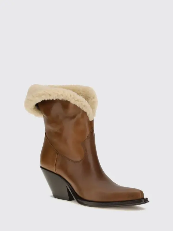 Chloé Azelan Western Boots In Calfskin Leather With Shearling Lining