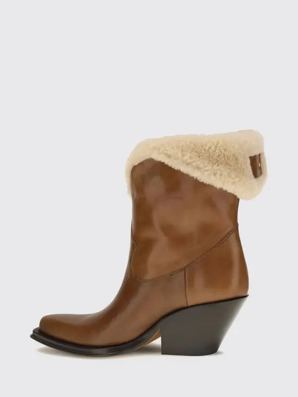 Chloé Azelan Western Boots In Calfskin Leather With Shearling Lining