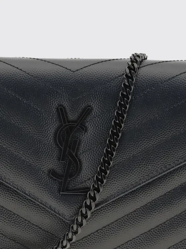 Saint Laurent Cassandre Mini Quilted Grain De Poudre Leather Wallet On Chain