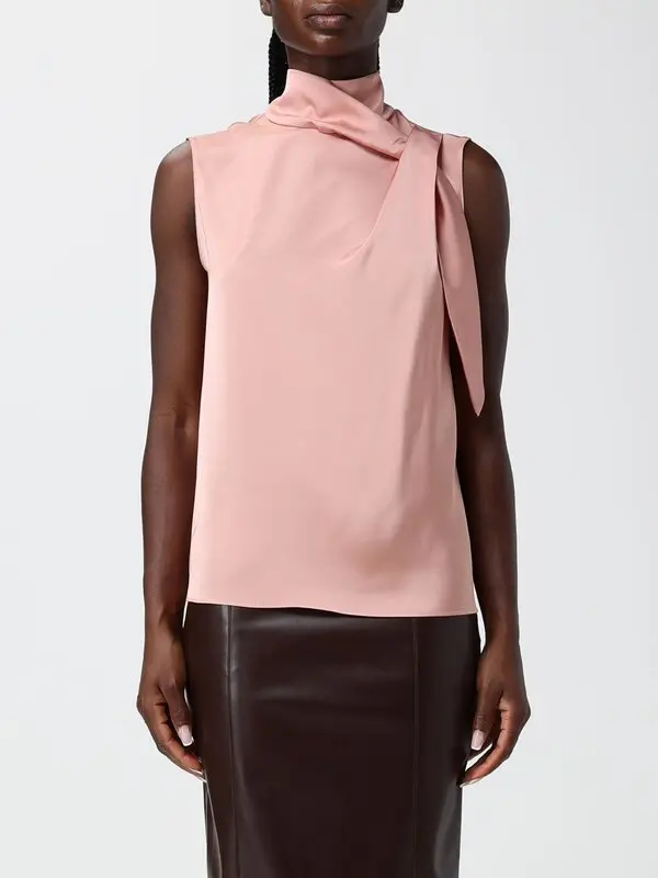HANITA Sleeveless Satin Blouse With Draped Pussy-bow Collar - Pink