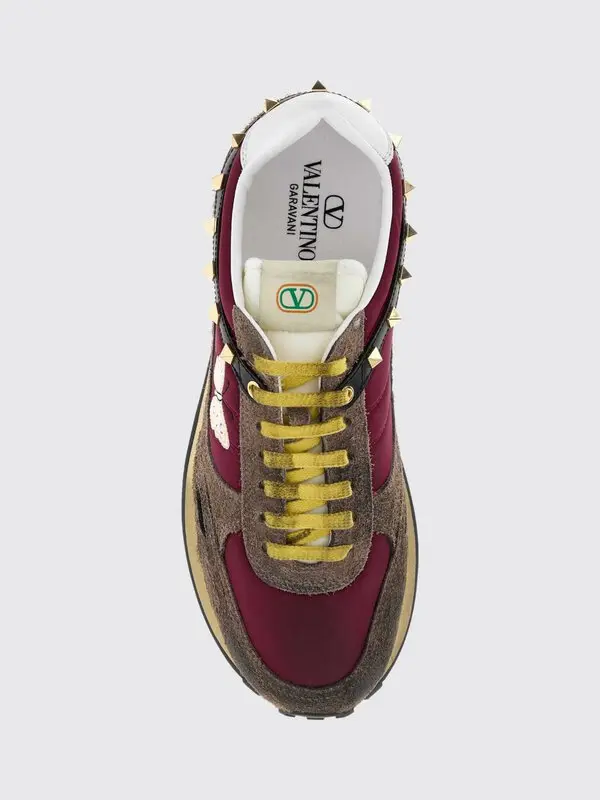 Valentino Garavani Stud Up Suede And Nylon Sneakers With Butterfly Embroidery - Sand