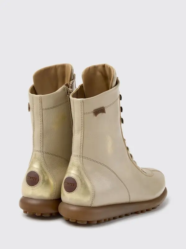 Camper Pelotas Smooth Leather Combat Boots With Lug Sole And Side Zip