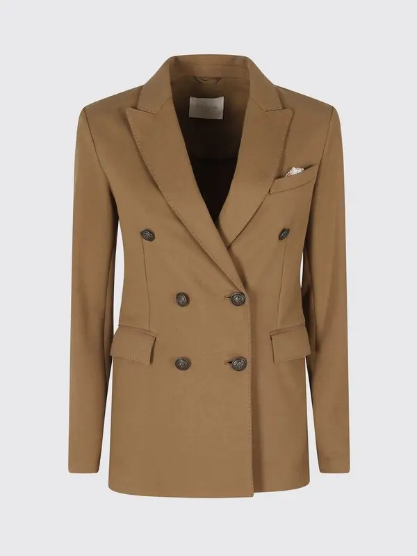 CIRCOLO 1901 Double-breasted Cotton Blazer With Metallic Buttons - Mud