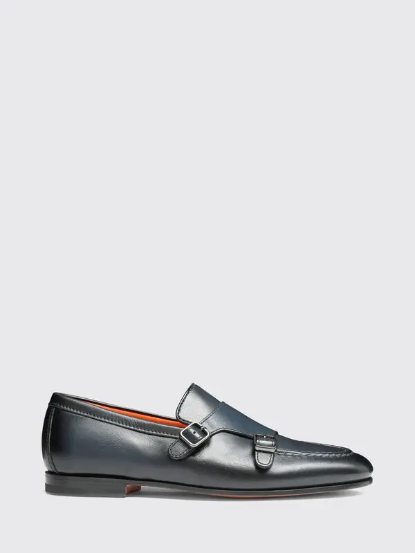 Santoni Smooth Calfskin Double-buckle Monk Strap Shoes - Blue