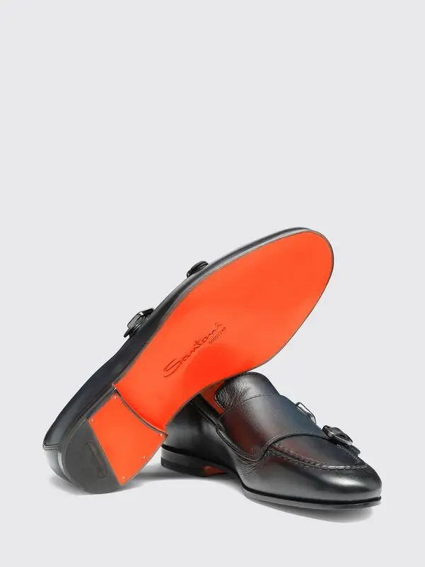Santoni Smooth Calfskin Double-buckle Monk Strap Shoes