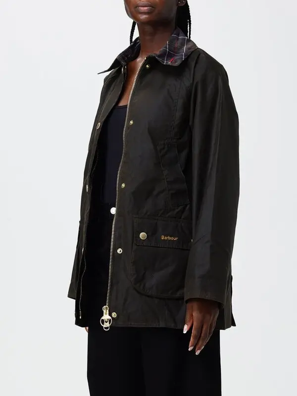 Barbour Short Shirt Jacket In Waxed Cotton With Check Collar