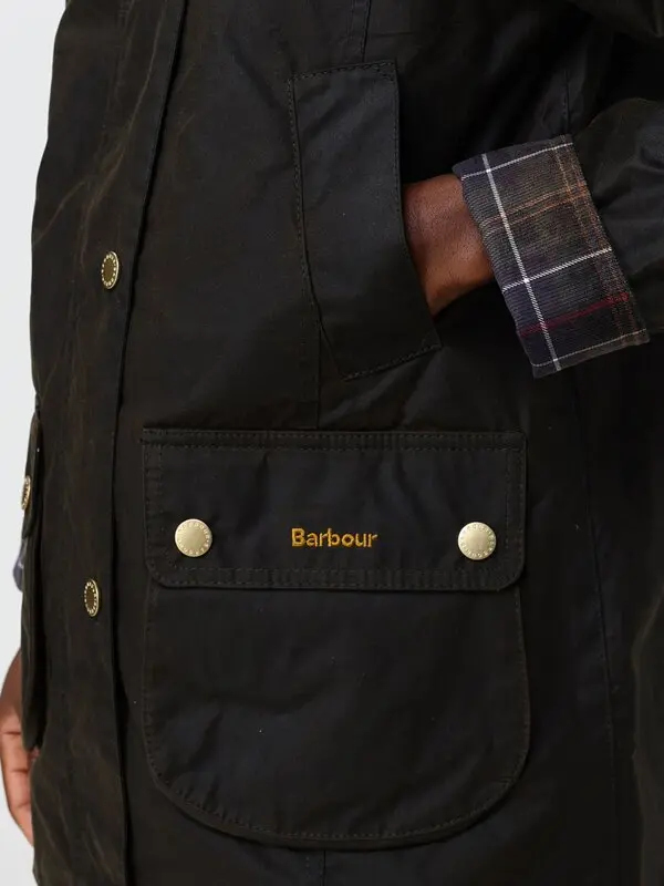 Barbour Short Shirt Jacket In Waxed Cotton With Check Collar