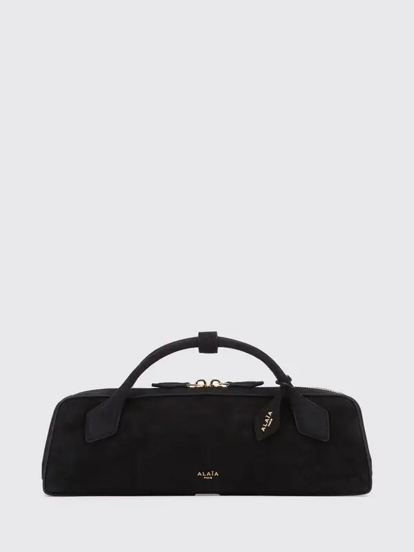 Alaïa Le Teckel Suede Sheepskin Handbag With Logo Charm - Black