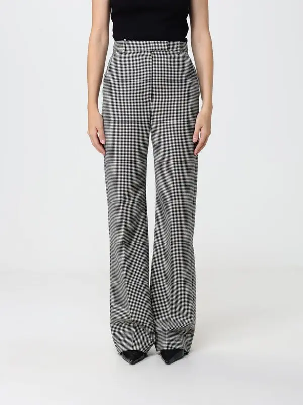 Alexander McQueen Vichy Pattern Wool Flared Tailored Trousers With High Waist