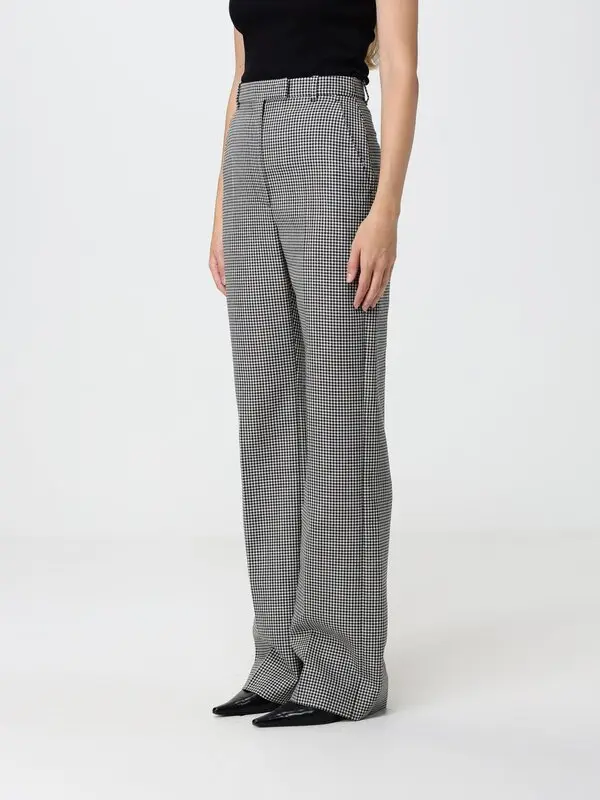 Alexander McQueen Vichy Pattern Wool Flared Tailored Trousers With High Waist