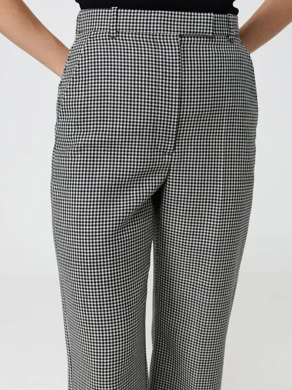 Alexander McQueen Vichy Pattern Wool Flared Tailored Trousers With High Waist