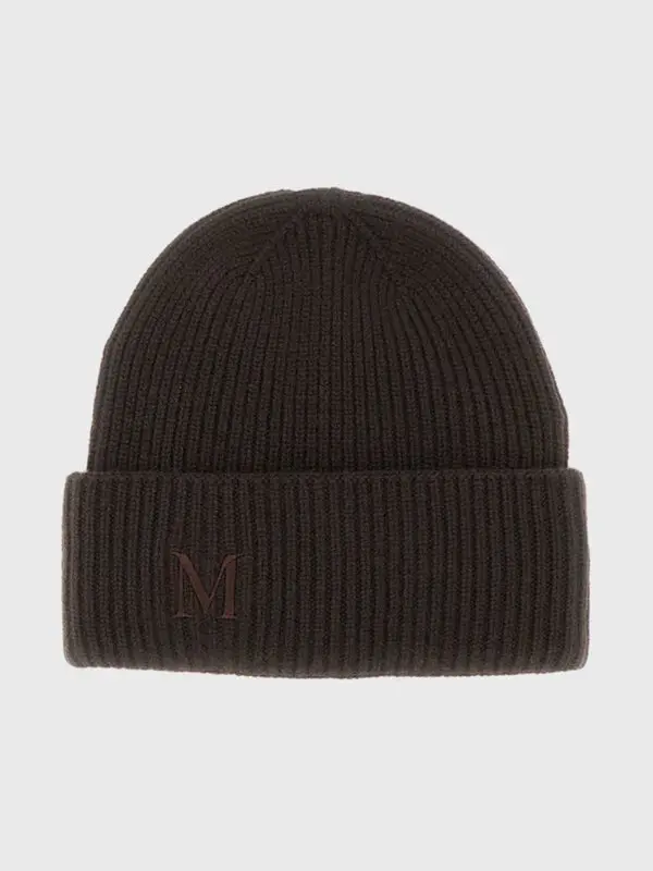 Max Mara Ribbed Wool Beanie Hat With Jacquard Logo And Cuff - Brown