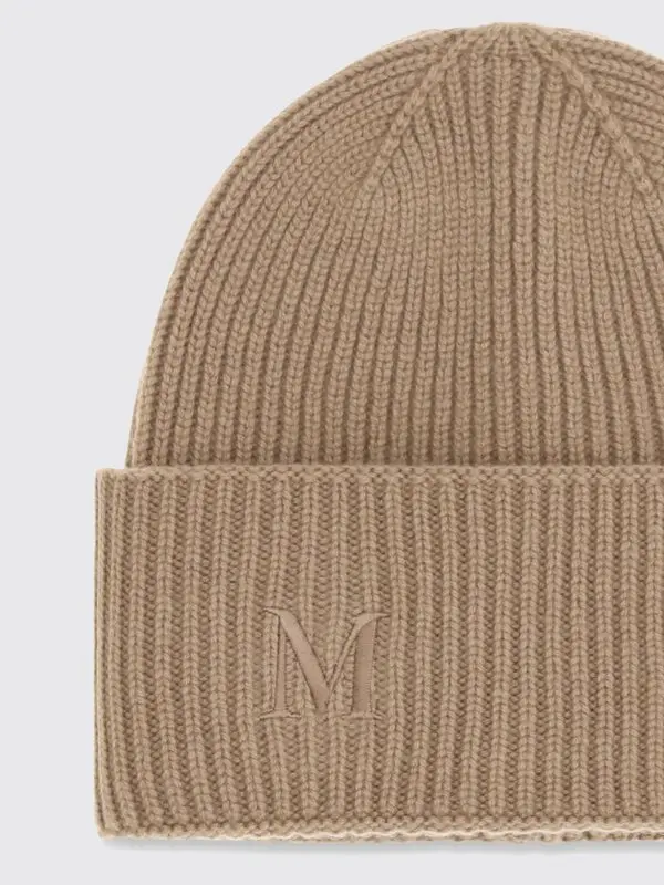 Max Mara Ribbed Wool Beanie Hat With Jacquard Logo And Cuff - Camel
